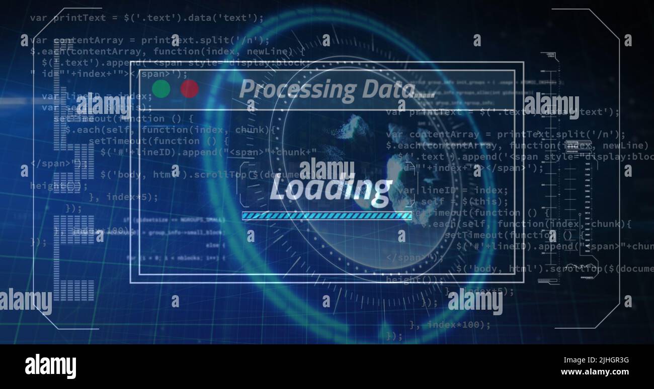 Image of data processing on moving screens and scan scoping over blue ...