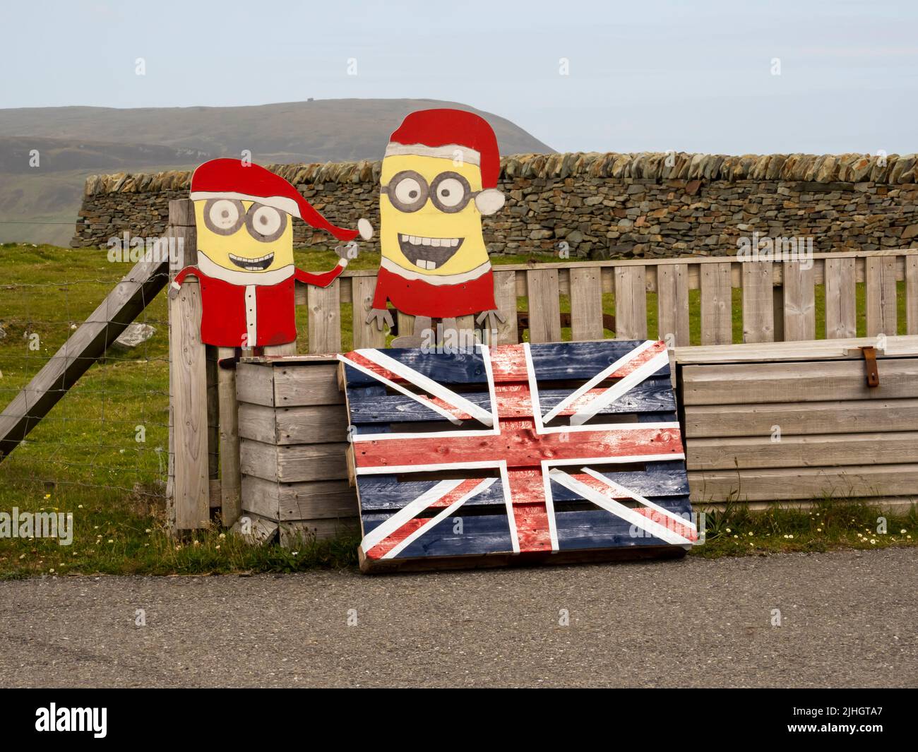 Colourful characters and a Union Jack outside a house on East Burra ...