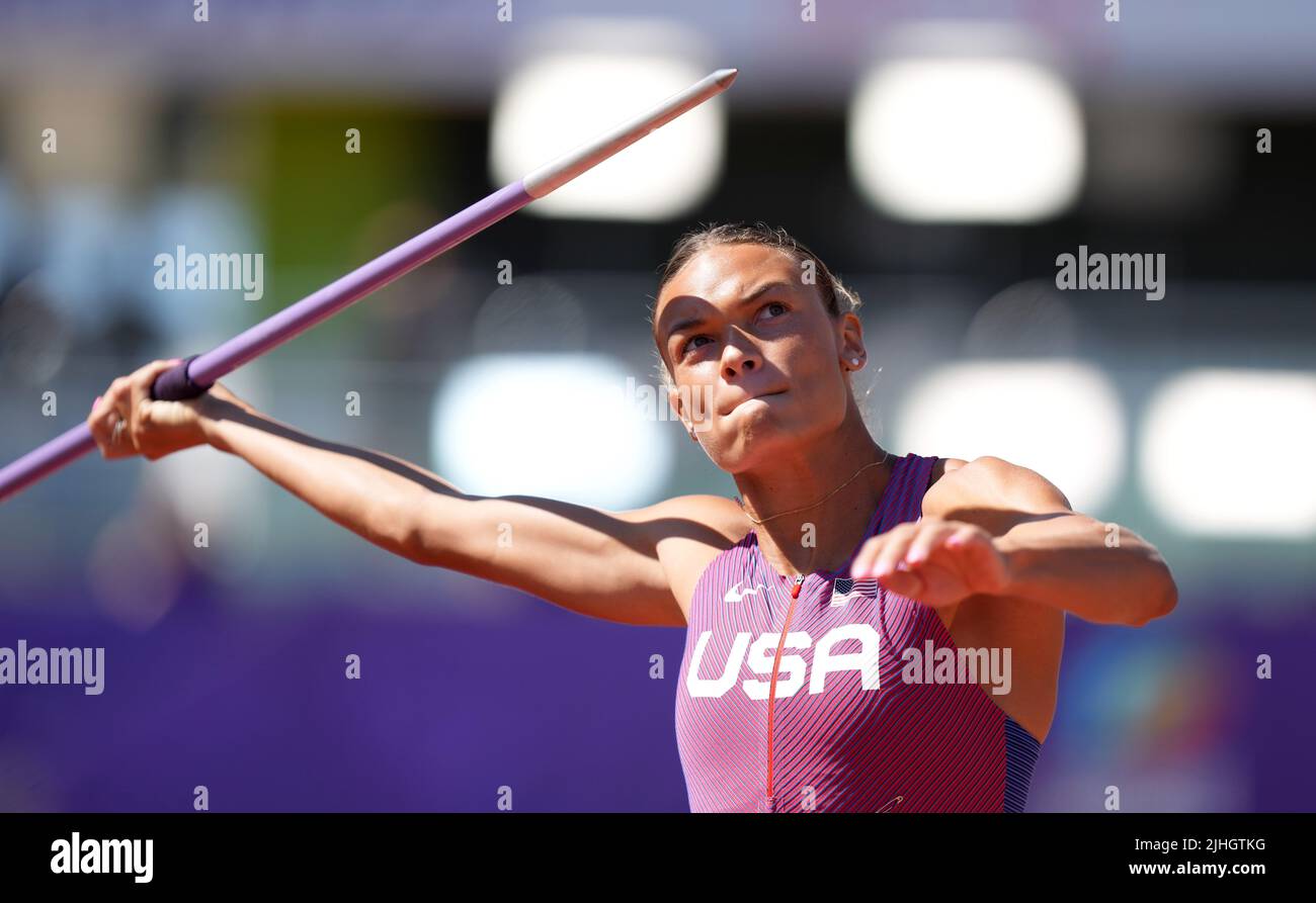 USA's Anna Hall competes in the Heptathlon Javelin throw on day four of ...