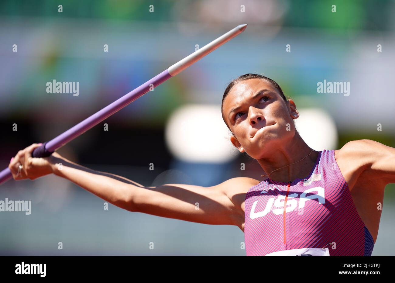 USA's Anna Hall competes in the Heptathlon Javelin throw on day four of ...