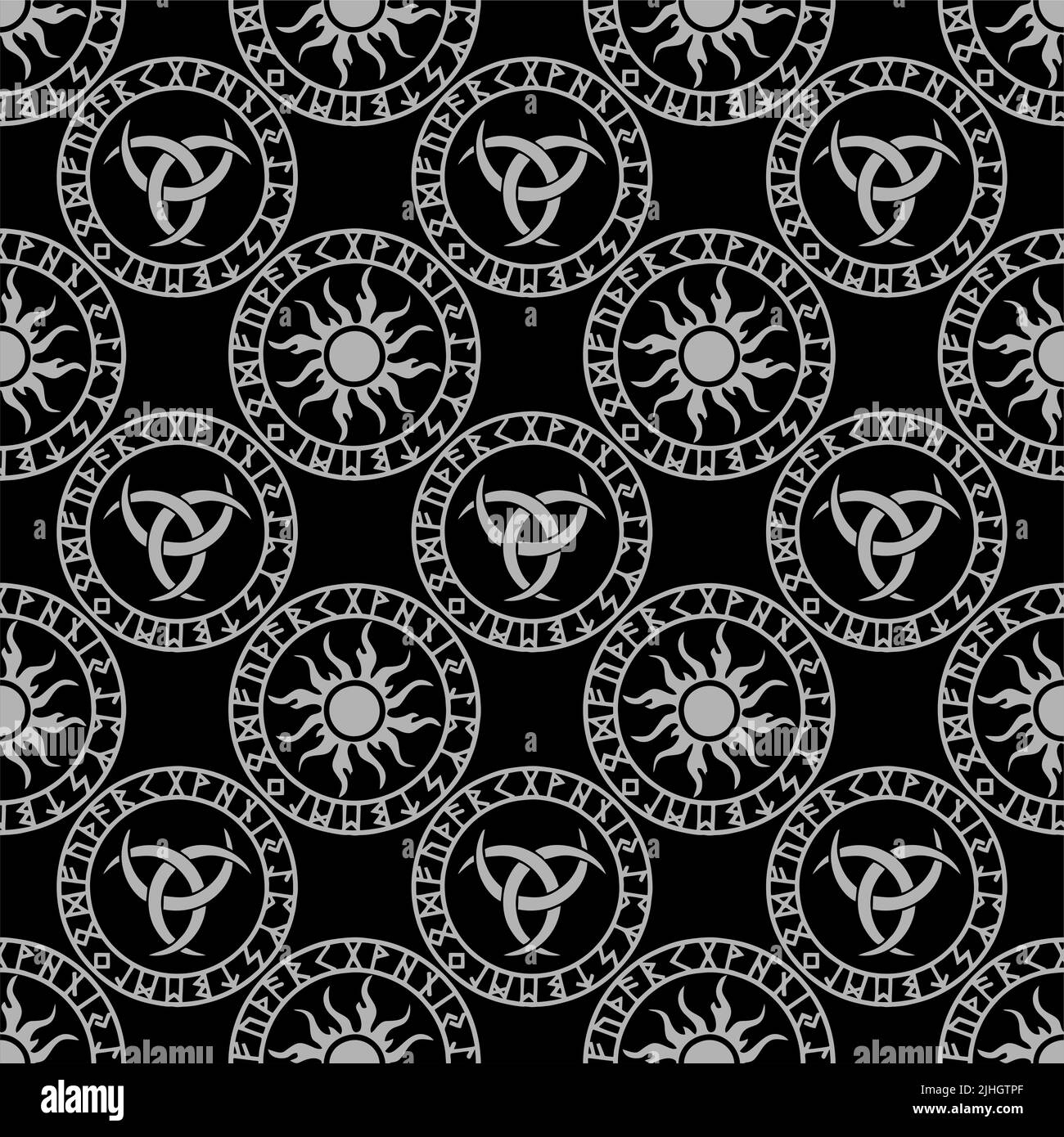 seamless geometric gray ornament of scandinavian symbols in a circle on ...