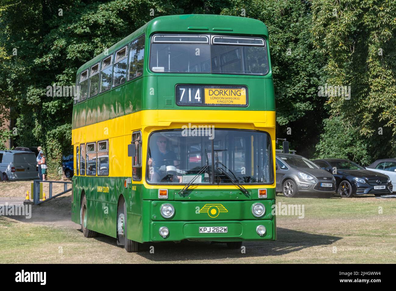 London Country 1981 double decker Leyland bus in green and yellow ...