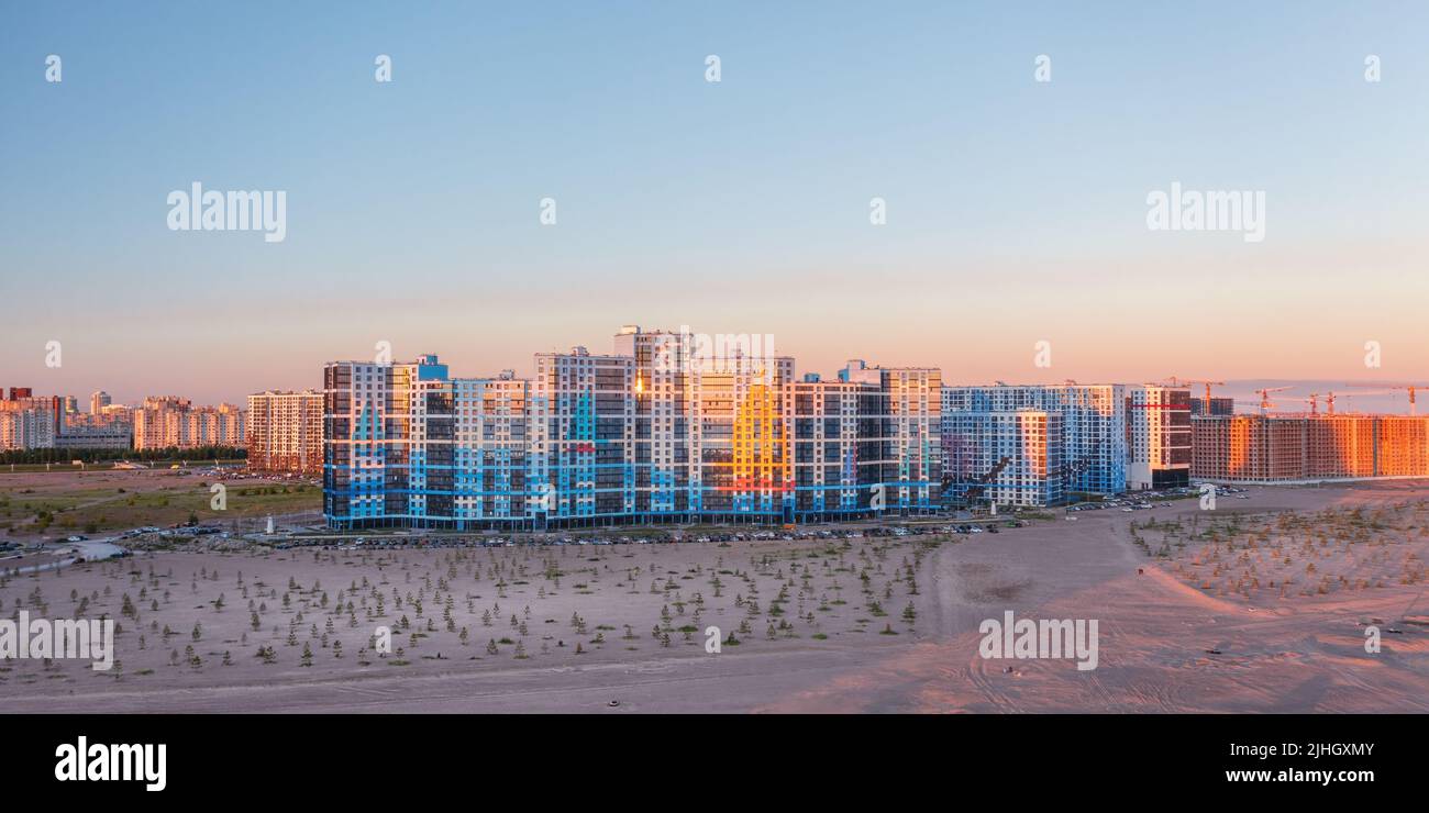 Large residential buildings in the open space. Panoramic aerial ...