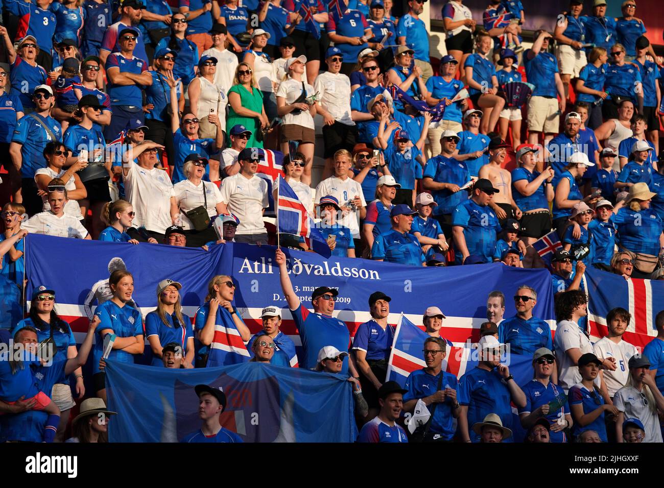 Iceland fans in the stands show their support ahead of the UEFA Women's ...