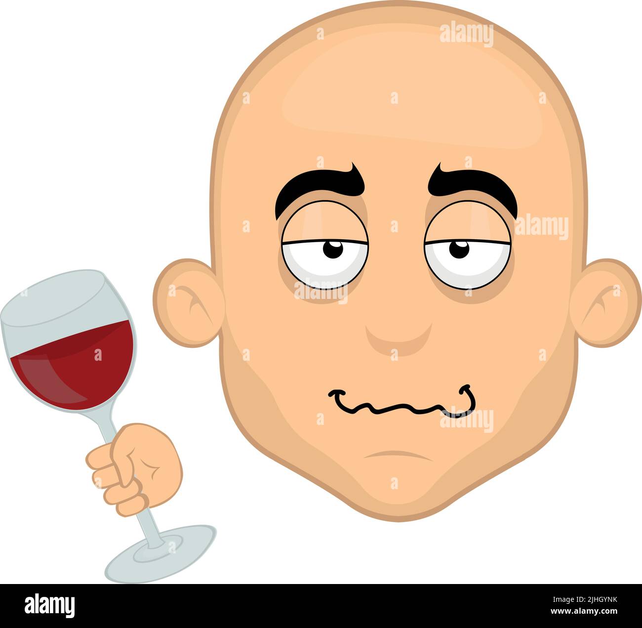Vector illustration of the face of a drunken cartoon bald man with a ...