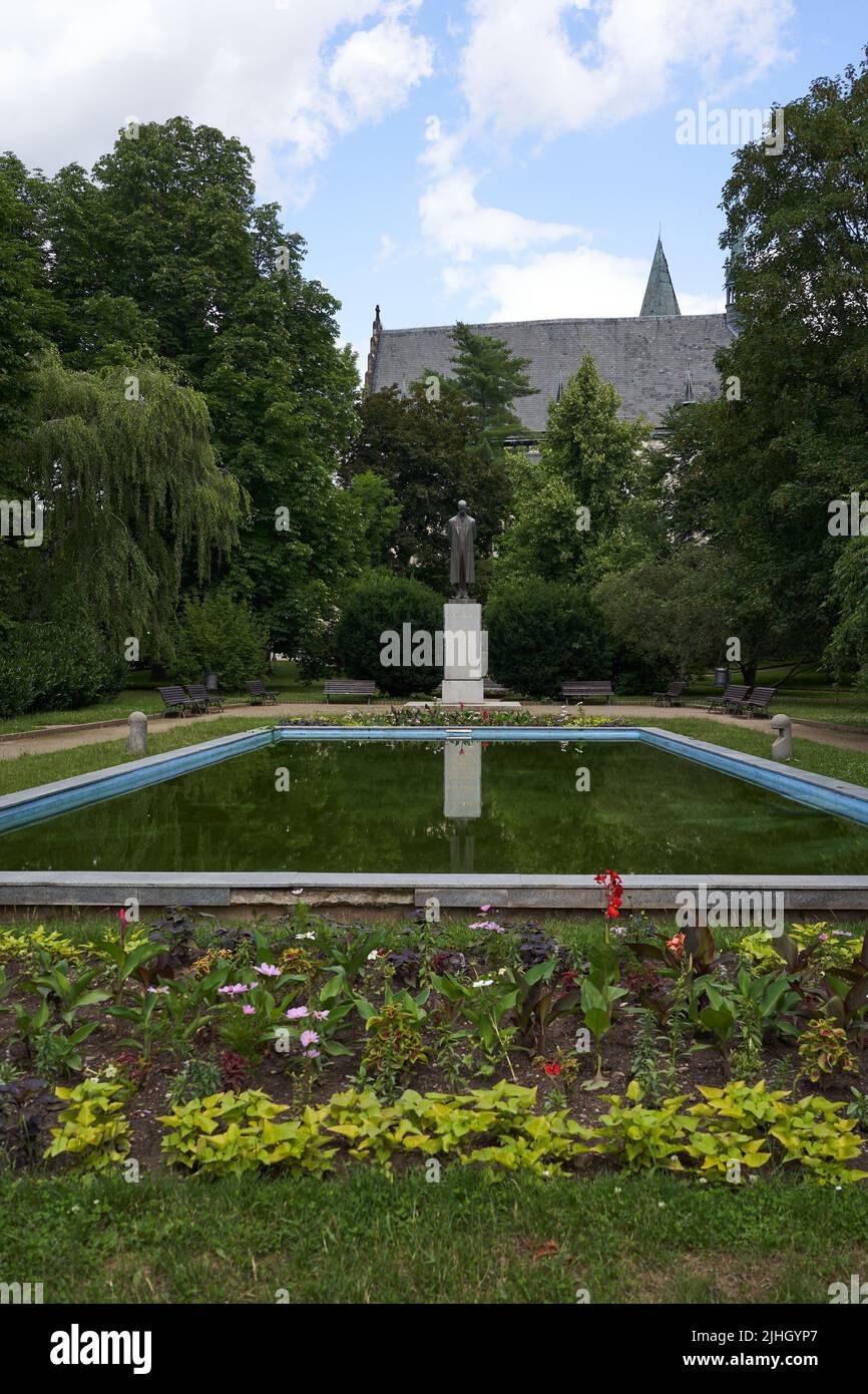 Rakovnik, Czech Republic - July 2, 2022 - A statue of T.G. Masaryk ...