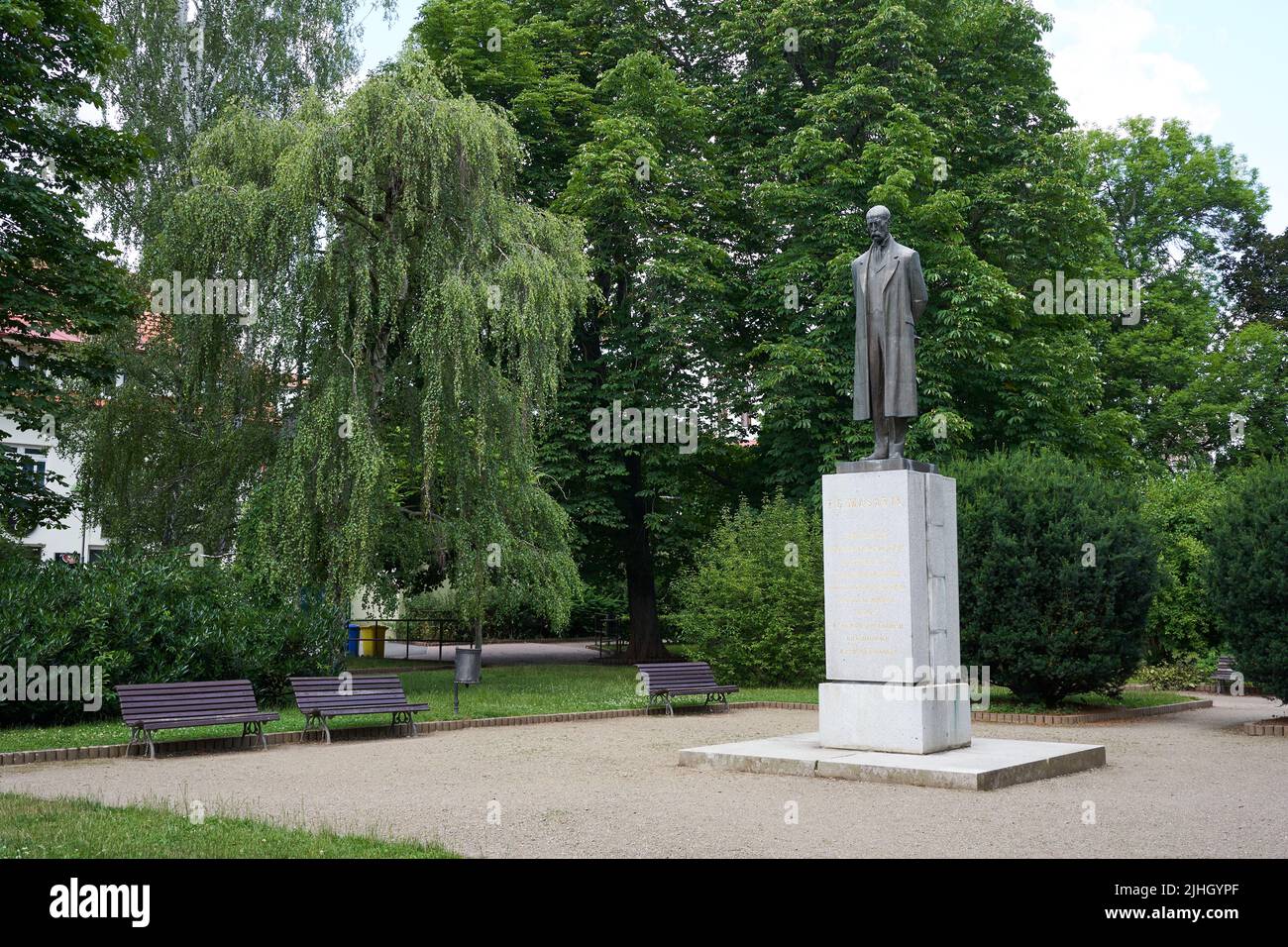 Rakovnik, Czech Republic - July 2, 2022 - A statue of T.G. Masaryk ...