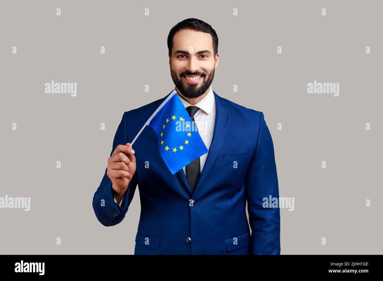Citizenship in European Union, immigration. Portrait of happy bearded ...