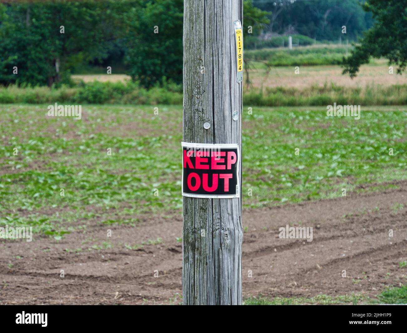 Keep Out sign to designate busy area where heavy farm machinery ...