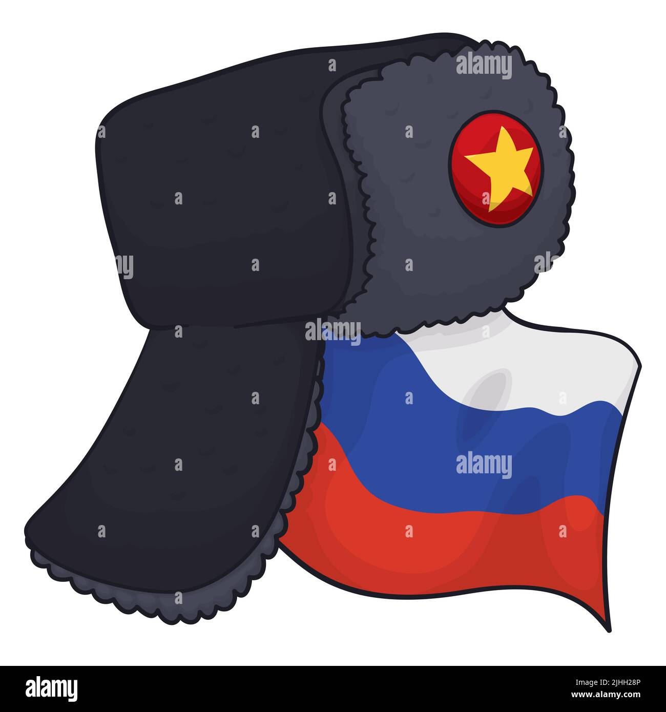 View with traditional and patriotic Russian objects: ushanka -or winter ...