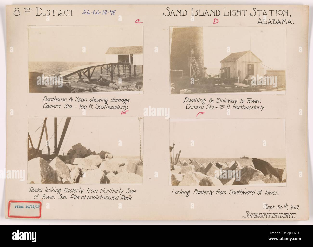 AL - Sand Island. Sand Island Light Station, Alabama. Rocks looking ...