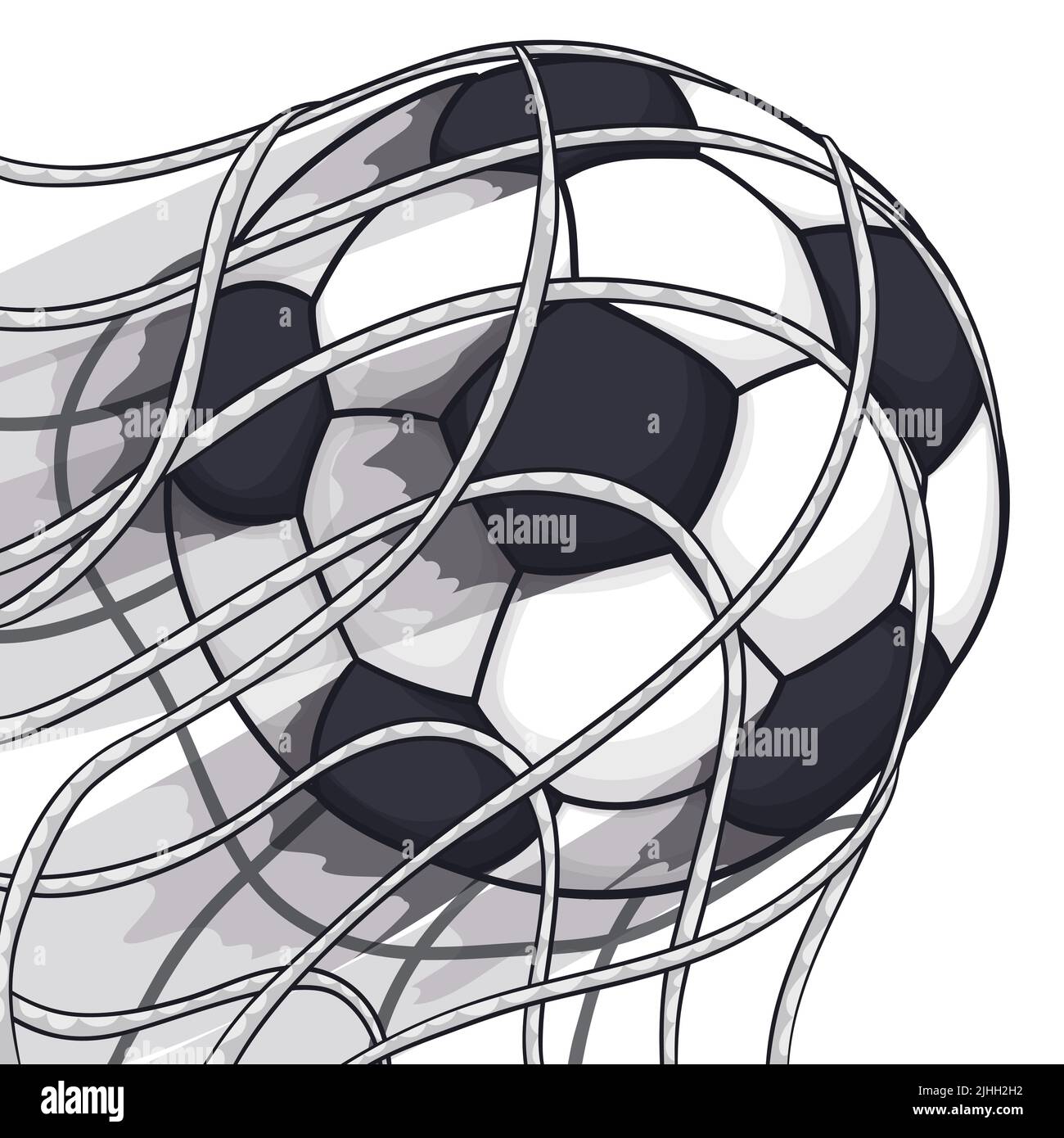 Close-up view of a fast soccer ball thrown at high speed, scoring a ...