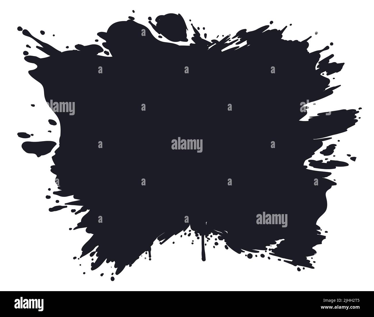 Artistic wide spread black ink spot dripping some of paint over white ...