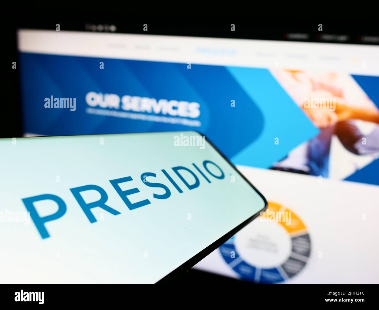 Smartphone with logo of US information technology company Presidio Inc ...