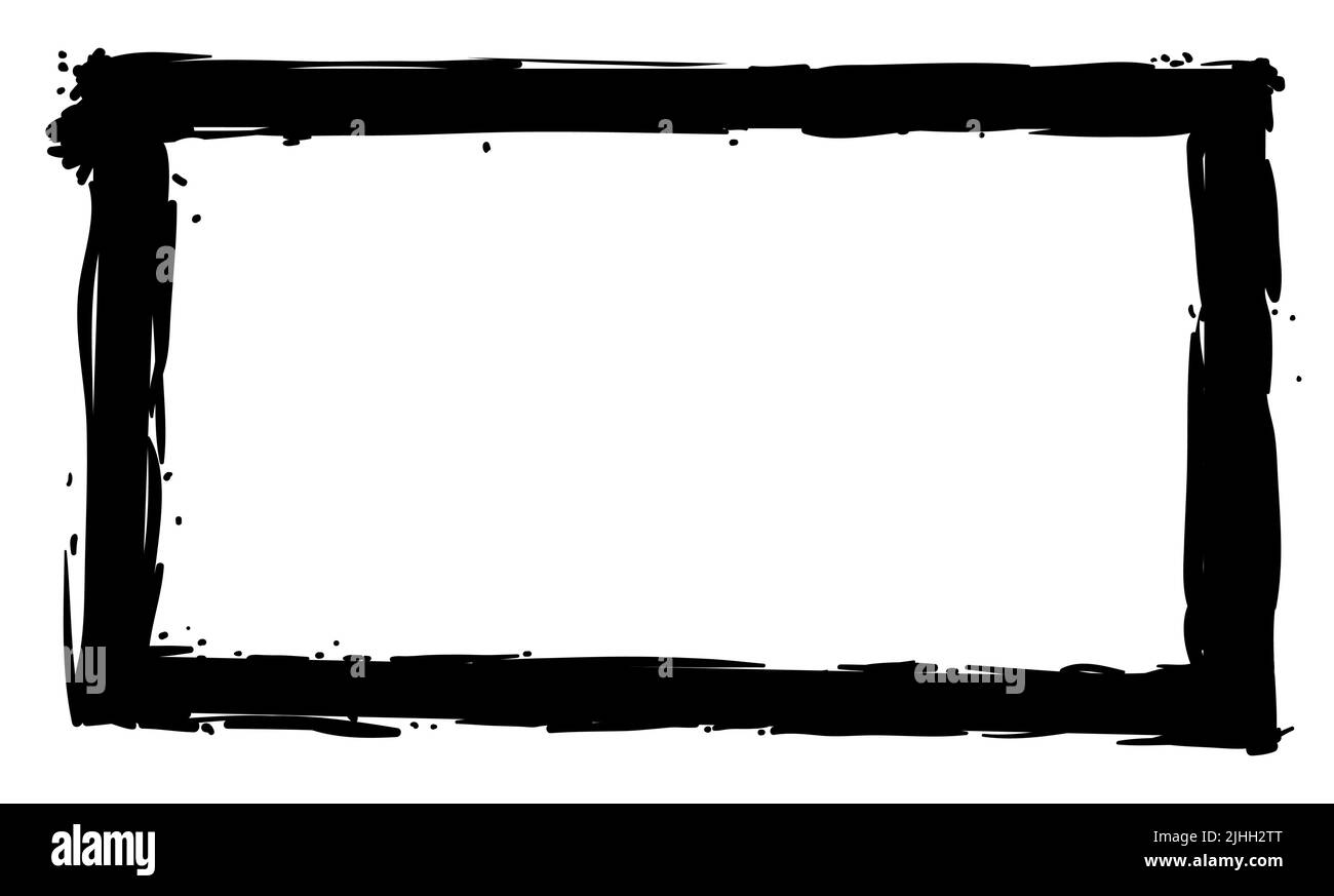 Black rectangular frame in brush stroke style, as empty space template ...
