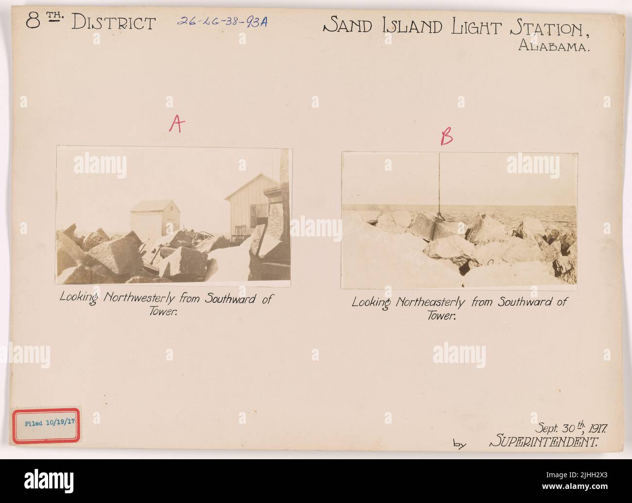 AL - Sand Island. LEFT: A) Sand Island Light Station, Alabama. Looking ...