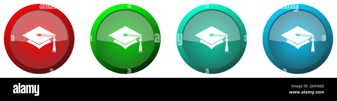 Education round glossy web icon set, colorful buttons isolated on white ...