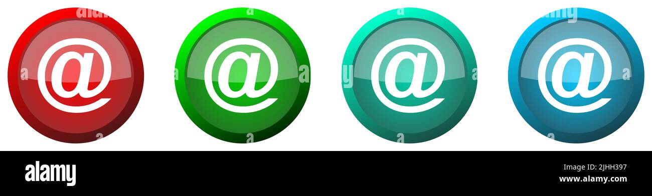 Email round glossy web icon set, colorful buttons isolated on white ...