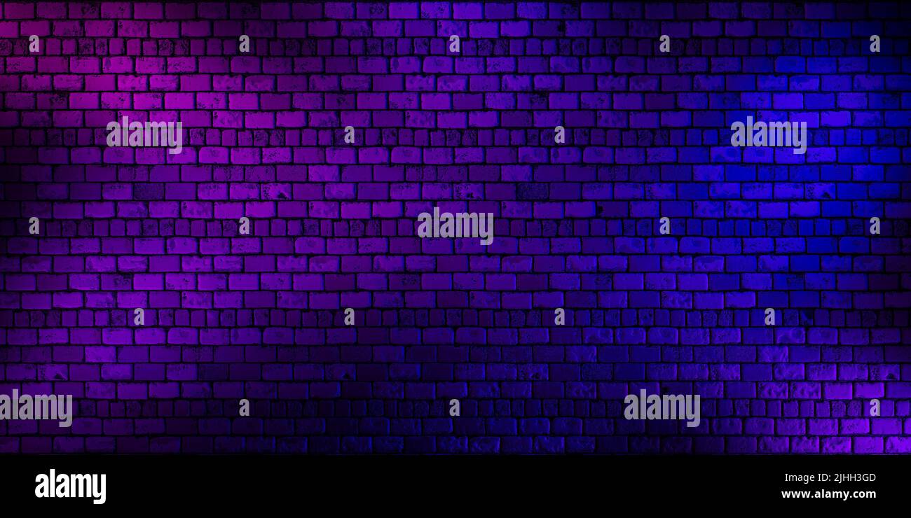 Grunge brick wall, background, purple neon light. 3d illustration Stock ...
