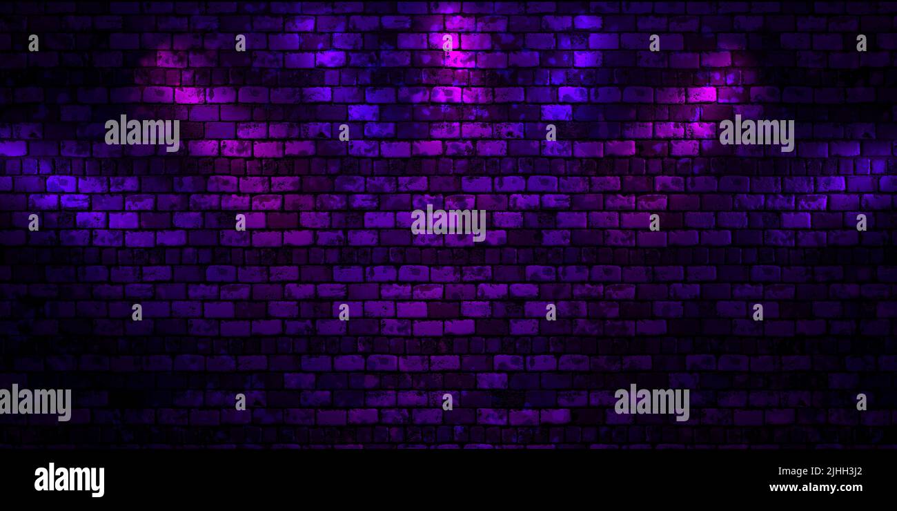 Brick walls and neon light background. Brick wall, neon rays and glow ...