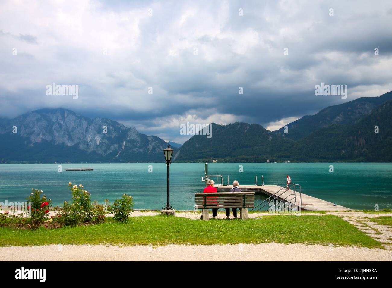 Attersee - famous Austrian turquoise lake. The view on two old ladies ...