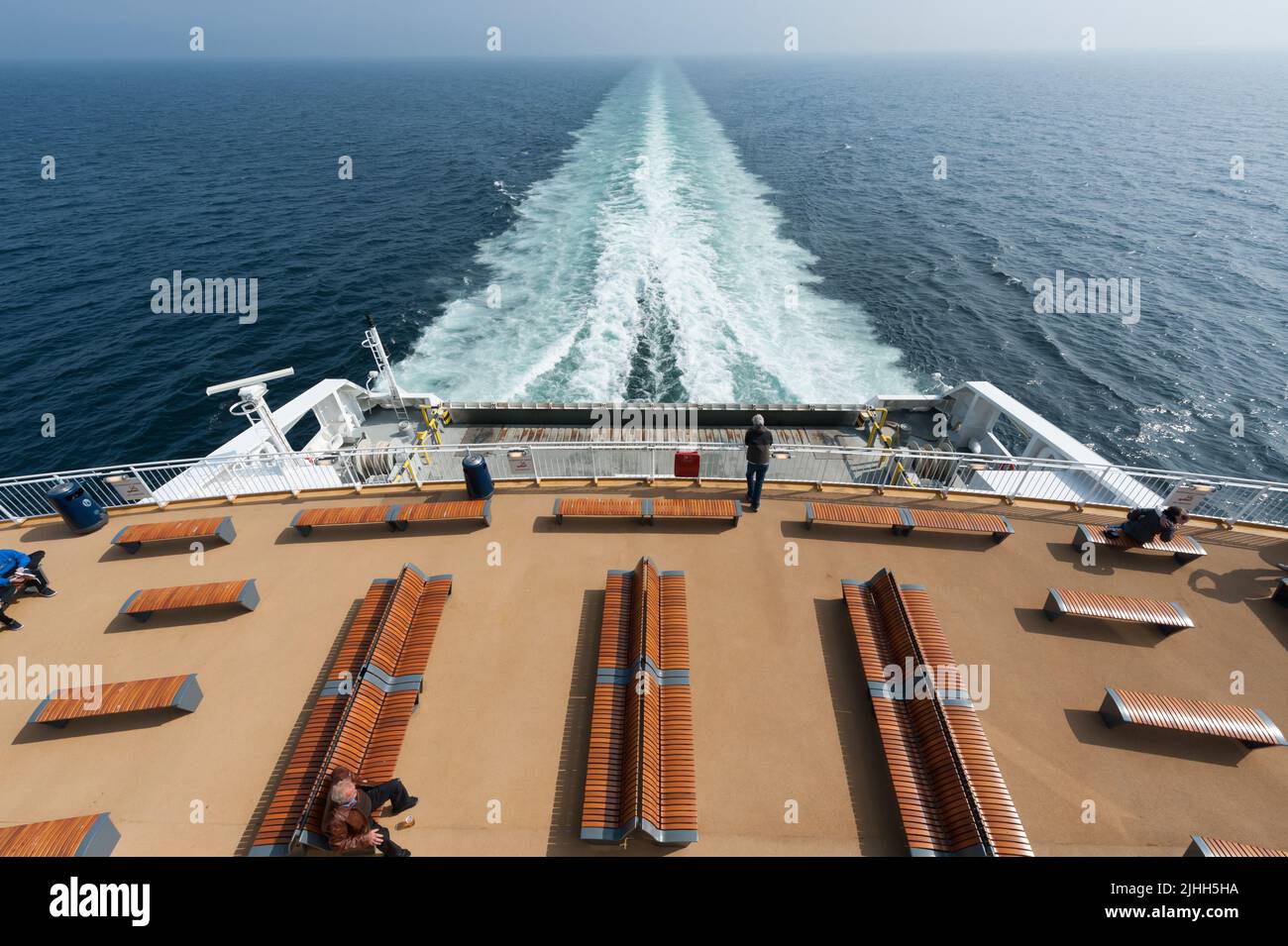 Hirtshals , Denmark - April 22 2011: Aft deck and wake of RoRo ...