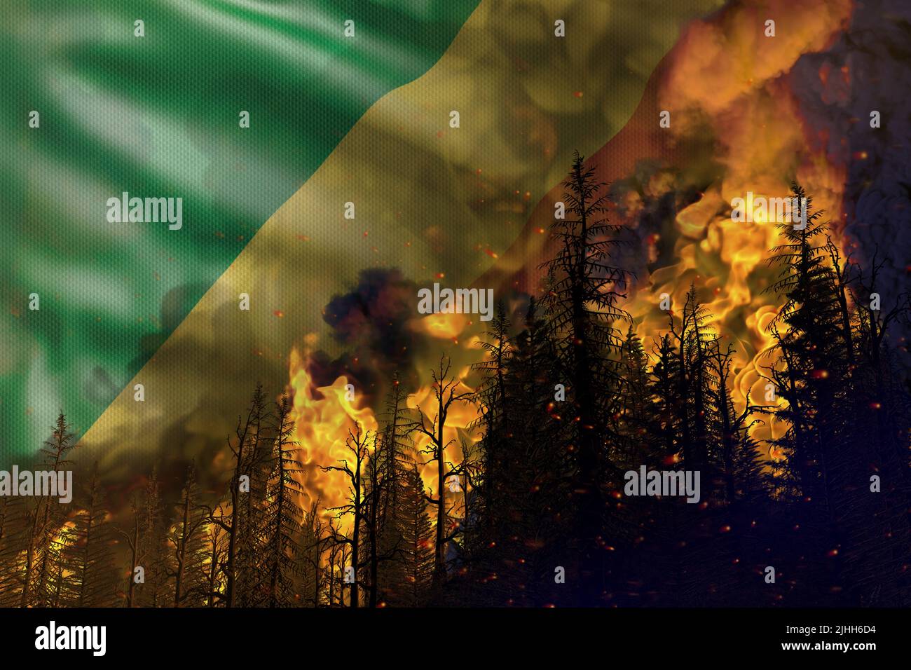 Forest fire fight concept, natural disaster - flaming fire in the woods ...