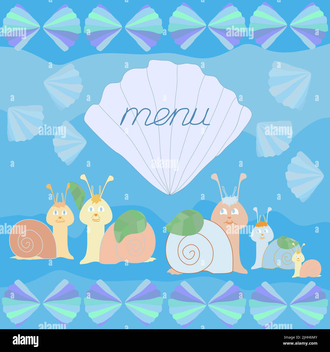 a postcard made of colorful snails and shells for the design of the ...