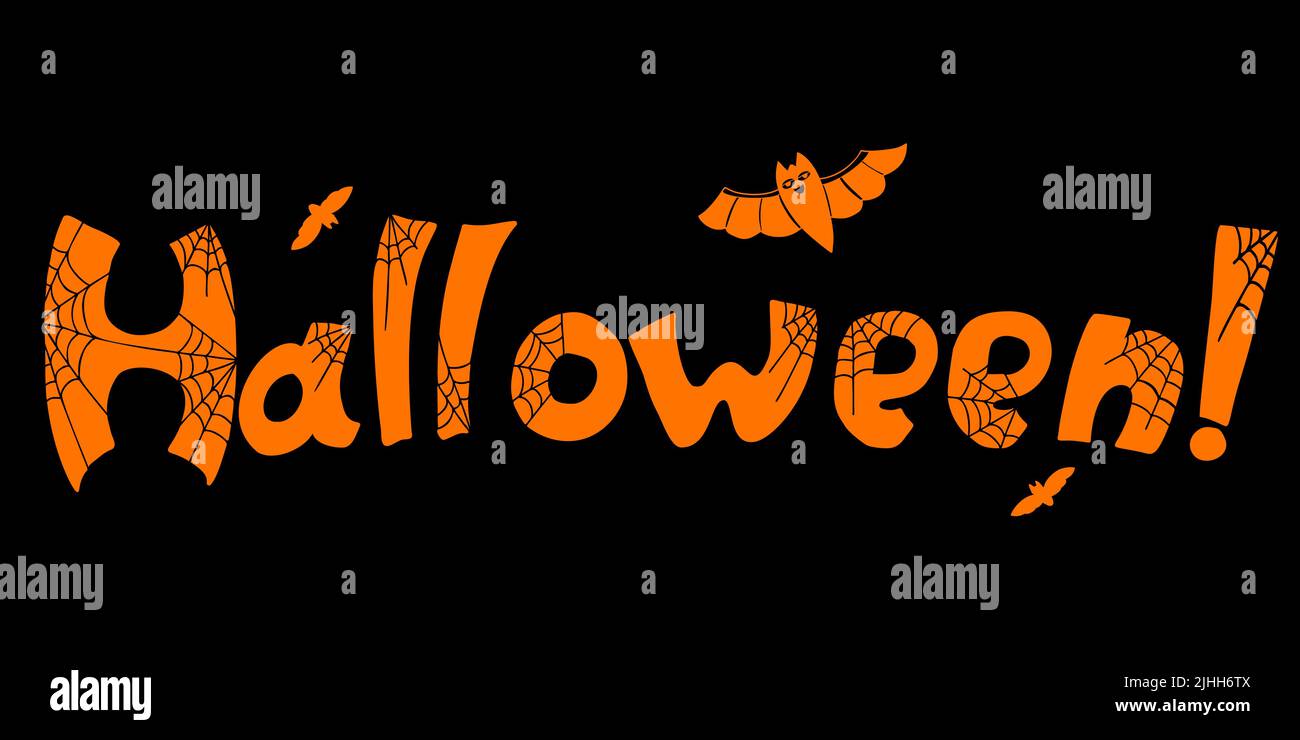 Halloween lettering word with decor cobweb. Letters in spiderweb and ...