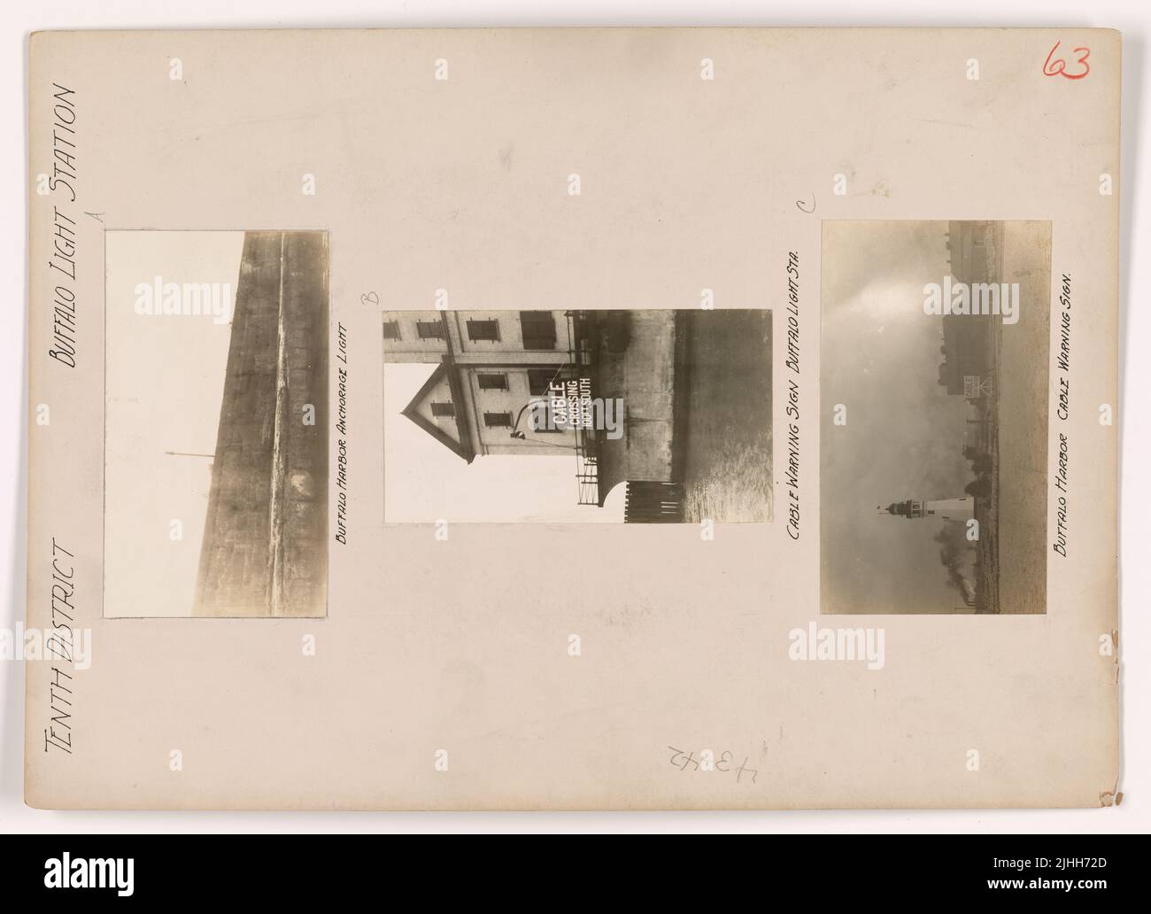 NY - Buffalo. Buffalo Light Station, New York. Cable warning sign ...