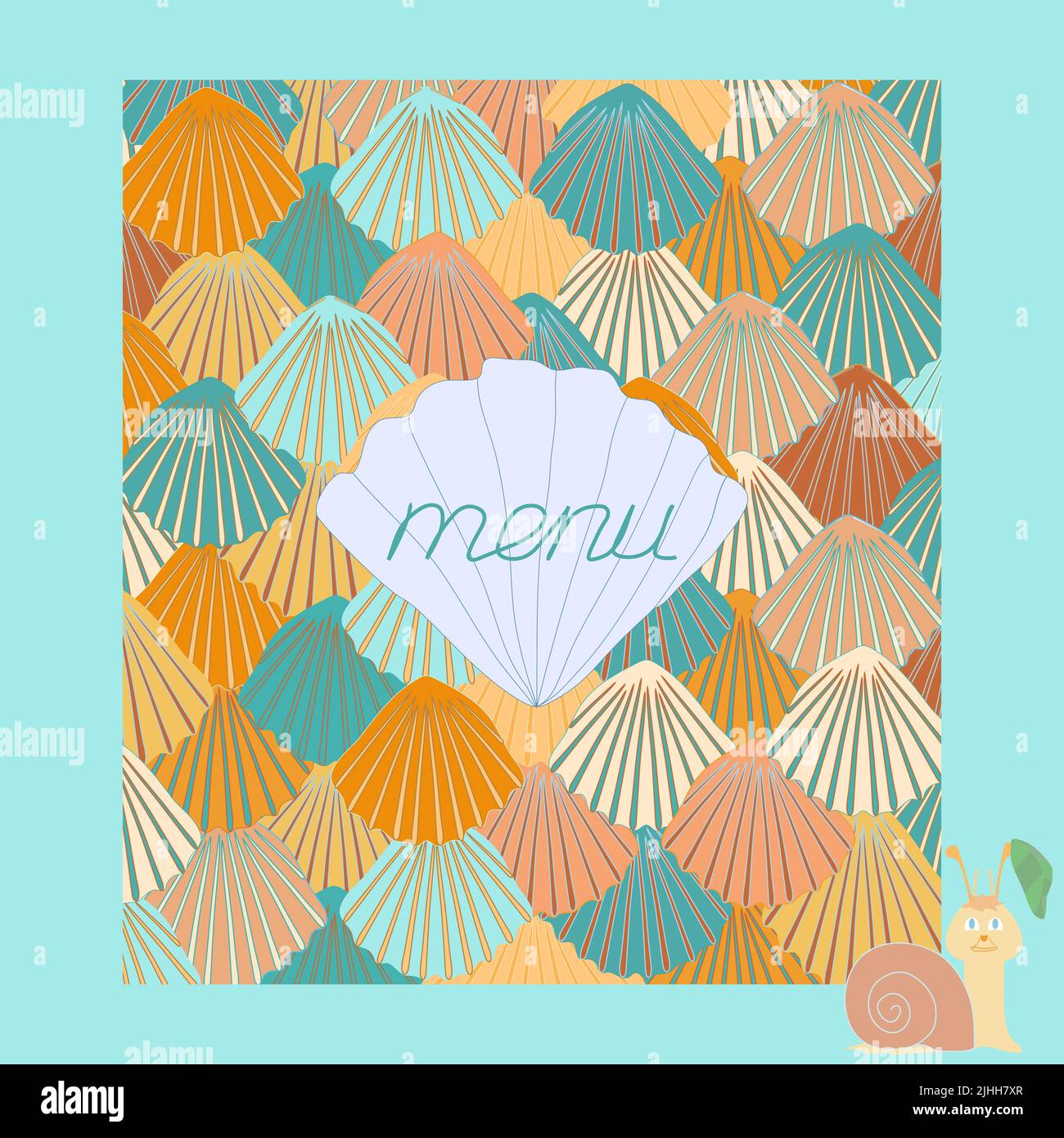 a postcard made of colorful snails and shells for the design of the ...