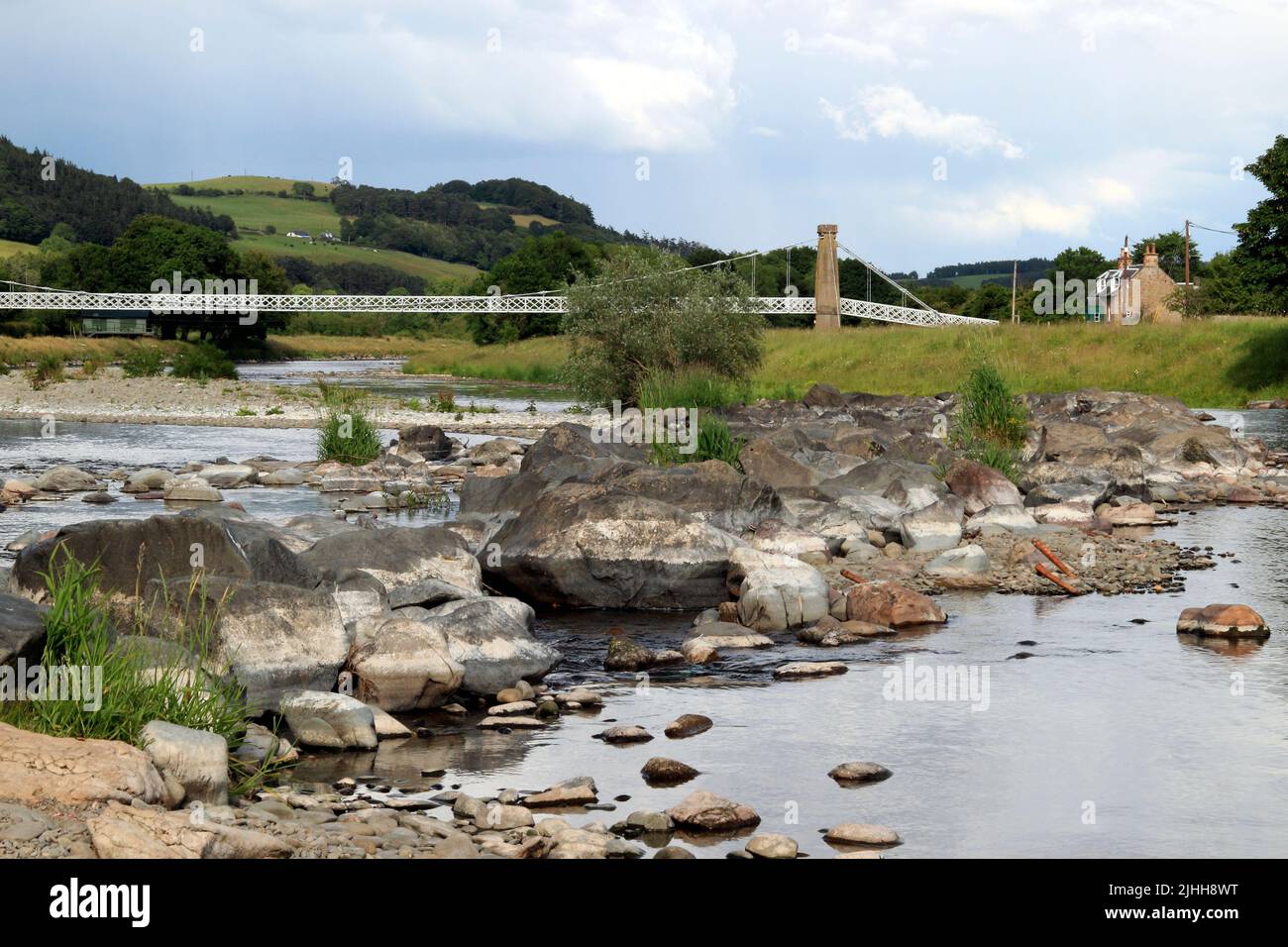 Suspension bridge, Gattonside Suspension Footbridge, over the River ...