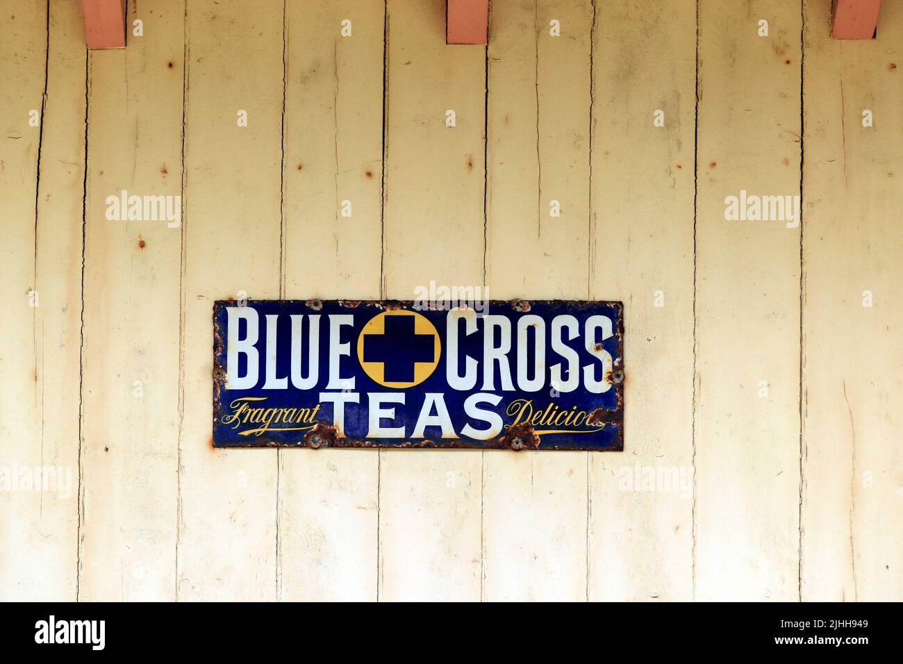 Metal advertising signs at the now disused Melrose Station, Scottish ...