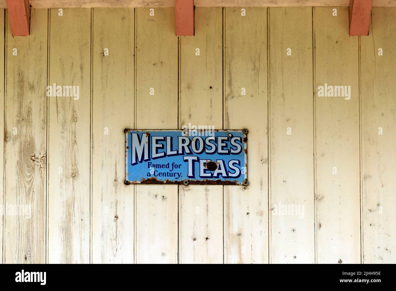 Metal advertising signs at the now disused Melrose Station, Scottish ...