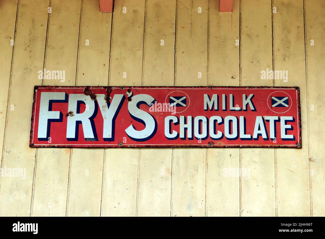 Metal advertising signs at the now disused Melrose Station, Scottish ...