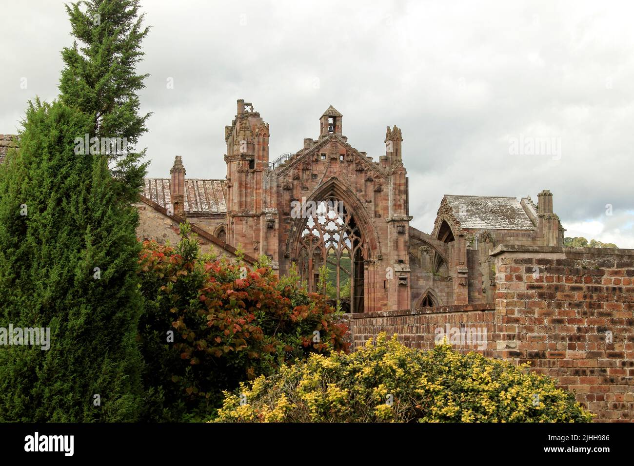Scottish ruin, abbey ruin, Ruins of Melrose Abbey, a Cistercian ...