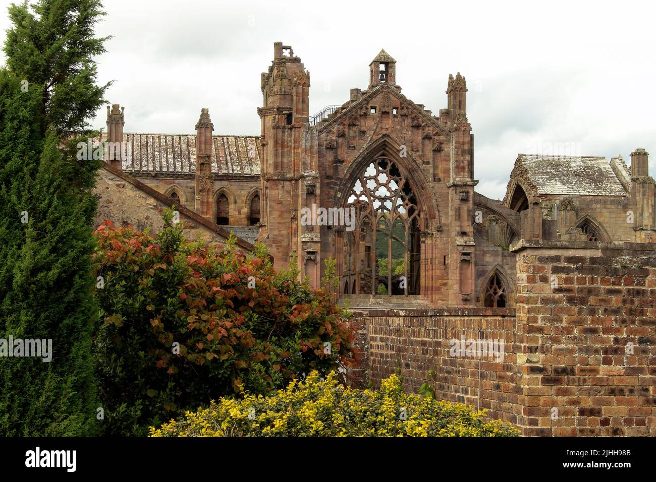 Scottish ruin, abbey ruin, Ruins of Melrose Abbey, a Cistercian ...