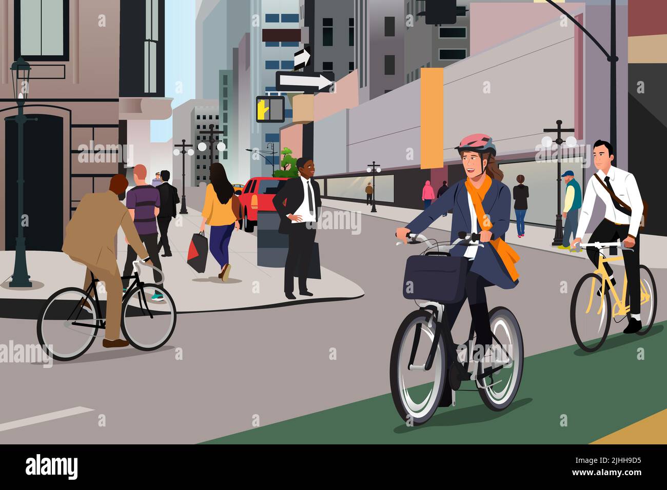 A vector illustration of Business People Riding Bicycles Going to Work ...