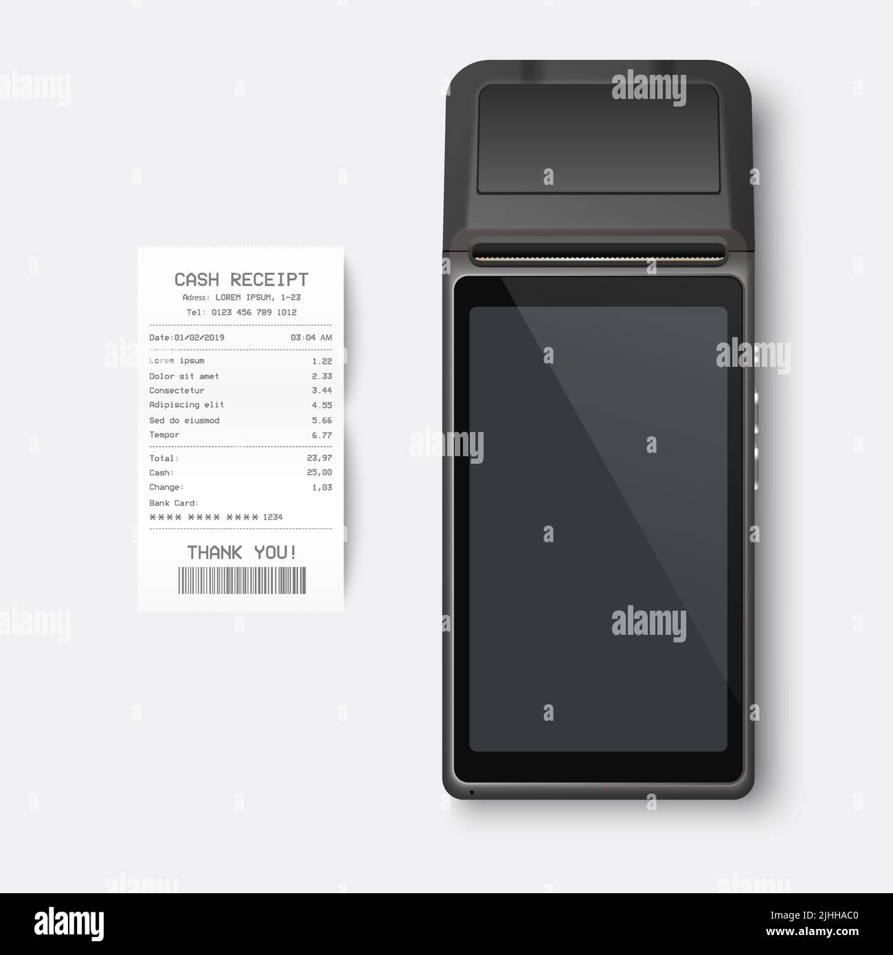 Vector 3d Black NFC Payment Machine and Paper Check, Receipt Isolated ...
