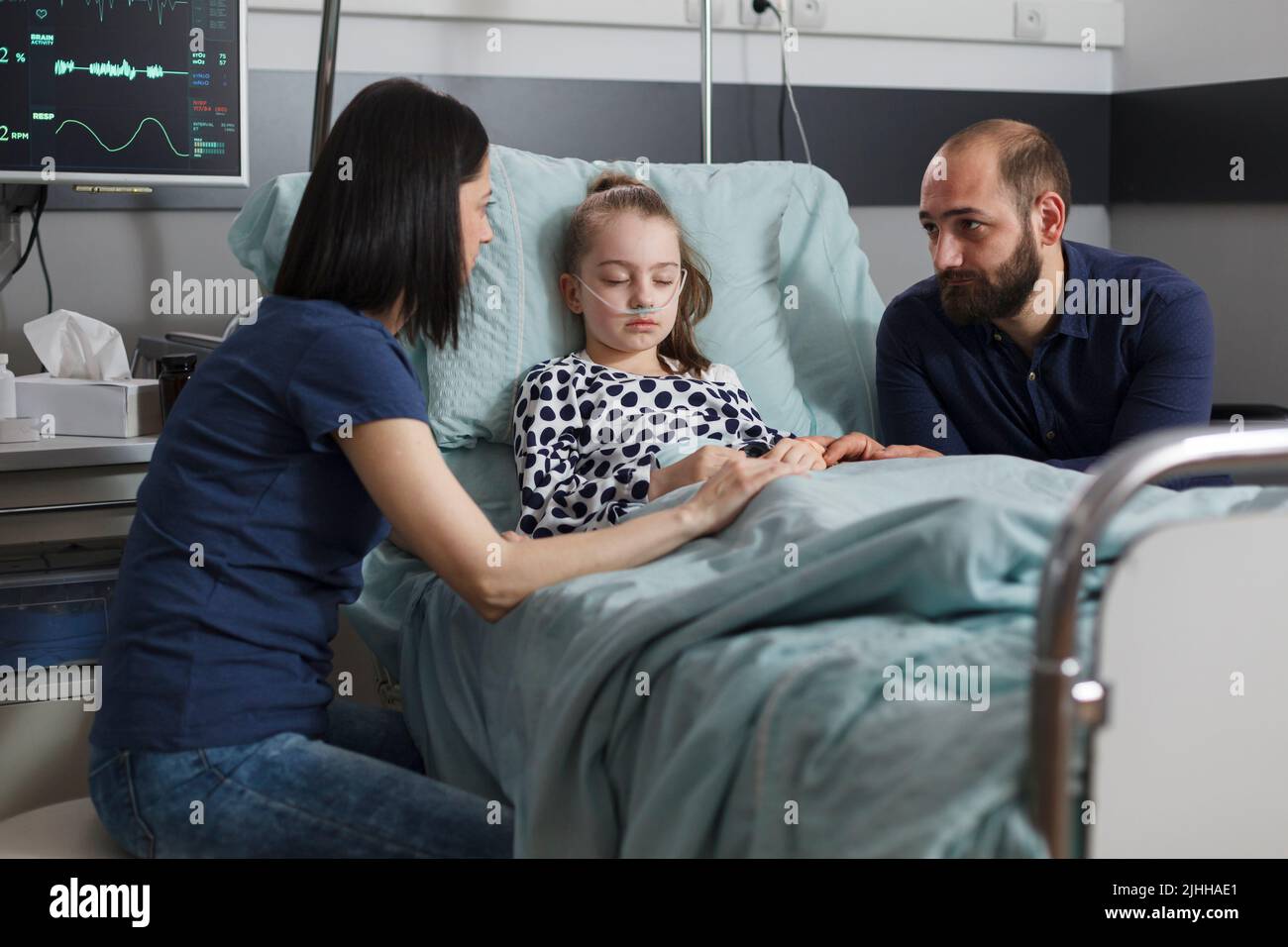 Sick mother in bed worried children hi-res stock photography and images ...