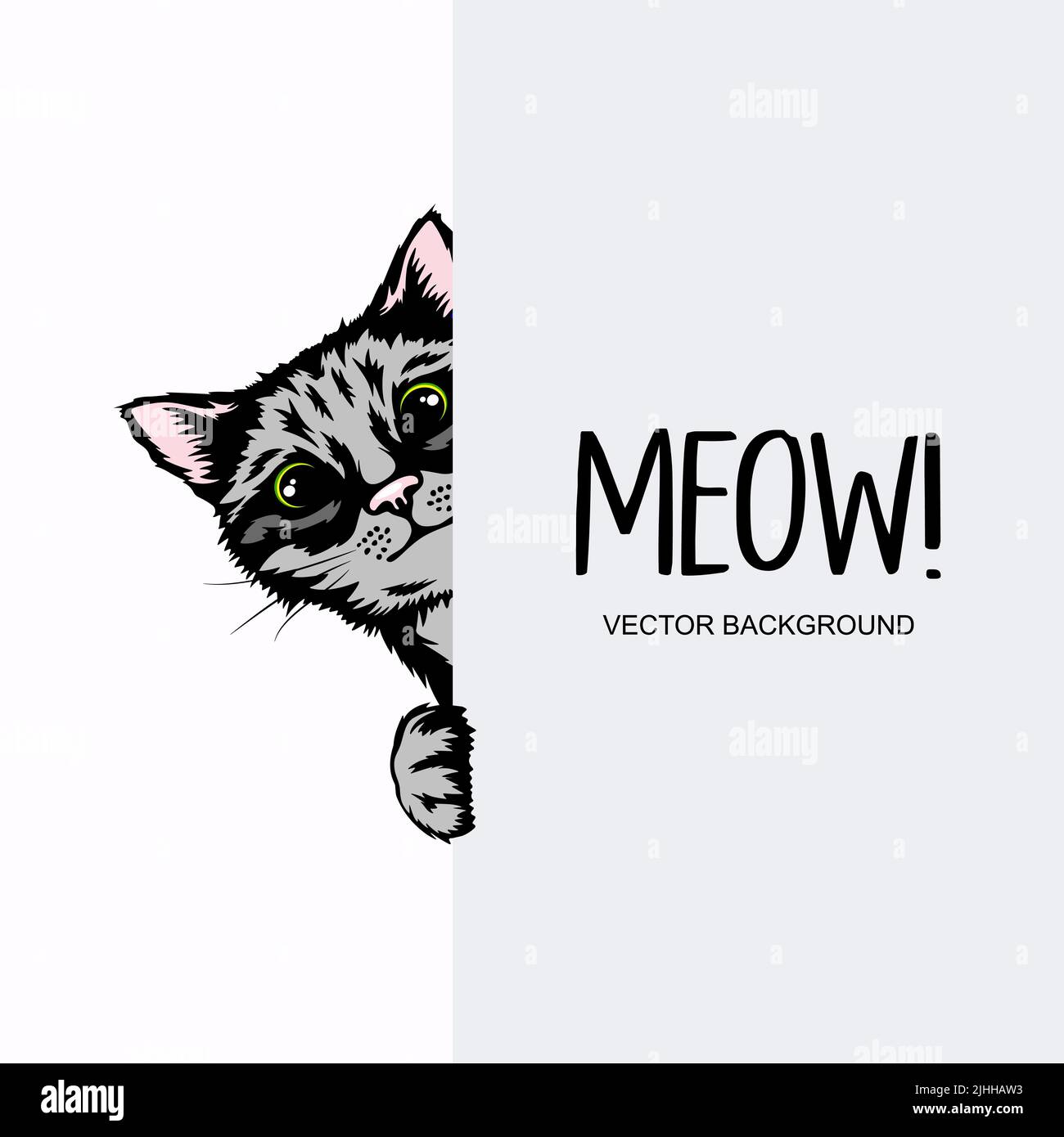 Vector Hand Drawm Striped Hiding Peeking Kitten. Tabby Kitten Head with ...