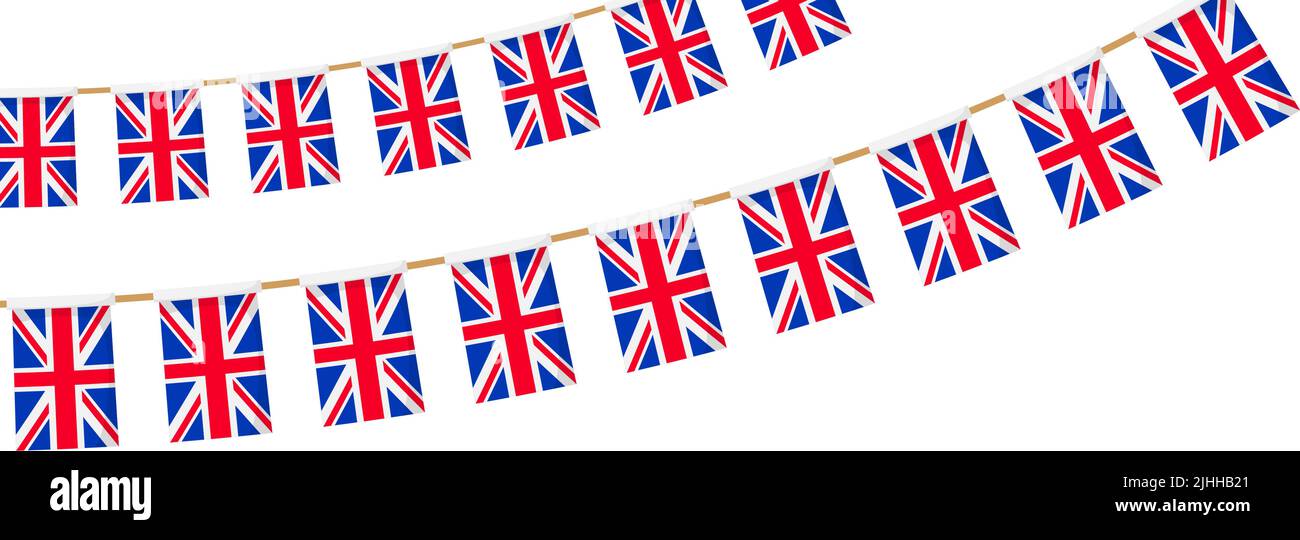 UK flag garland. Union Jack pennants chain. British party bunting ...