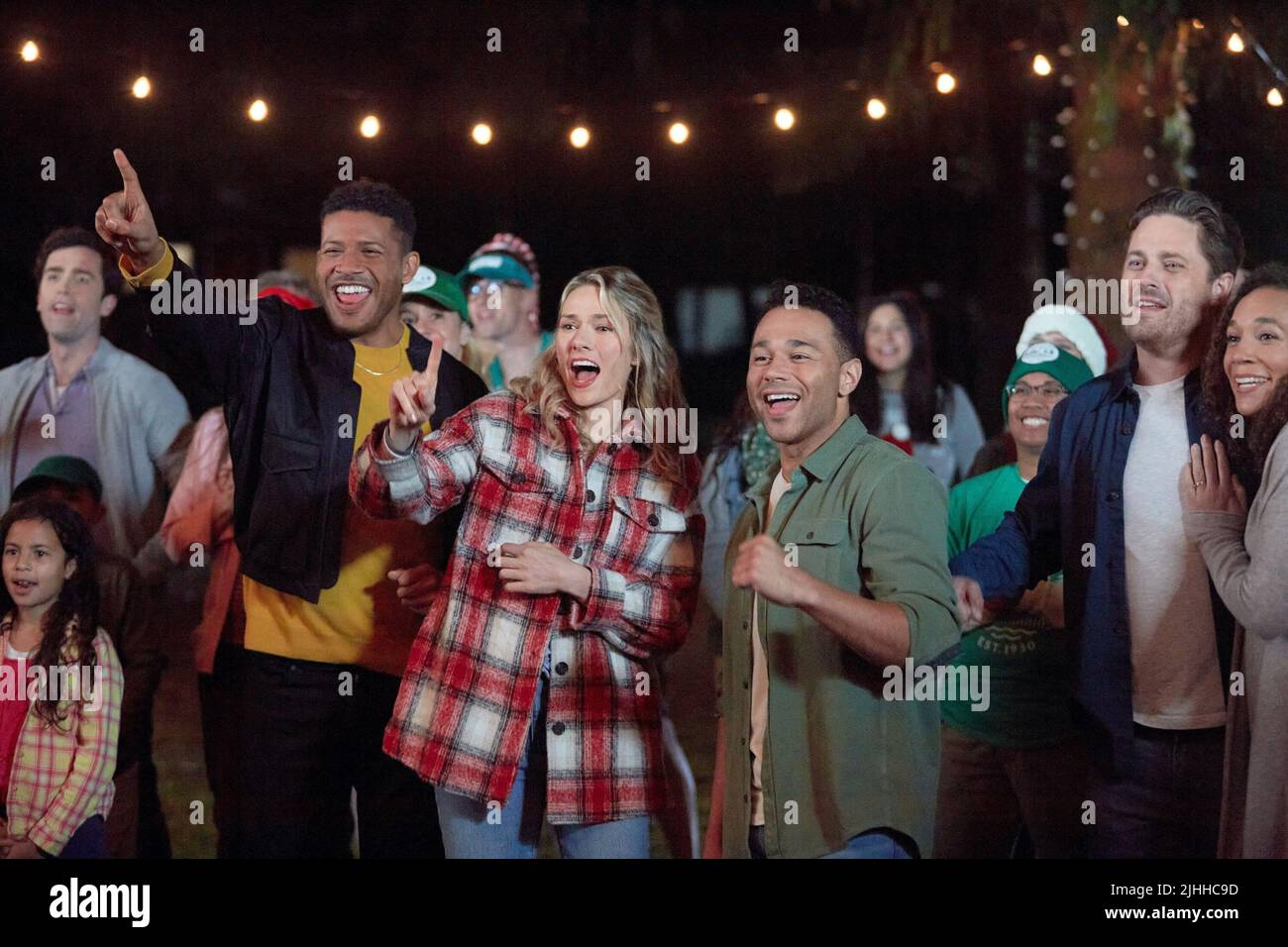 CAMPFIRE CHRISTMAS, from left: Jeffrey Bowyer-Hamilton (pointing), Tori ...