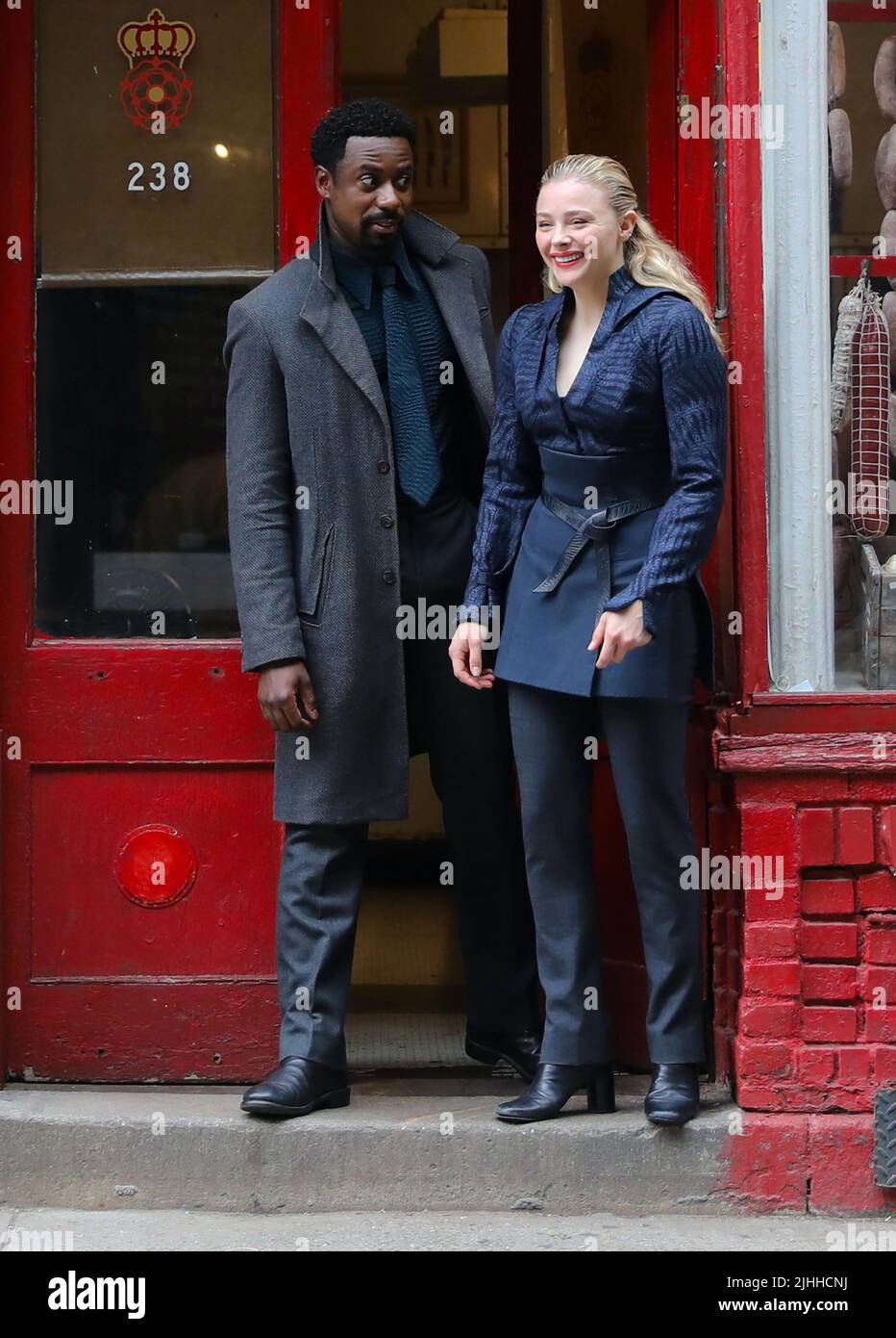 Chloe Grace Moretz and Gary Carr pictured filming at "The Peripheral ...