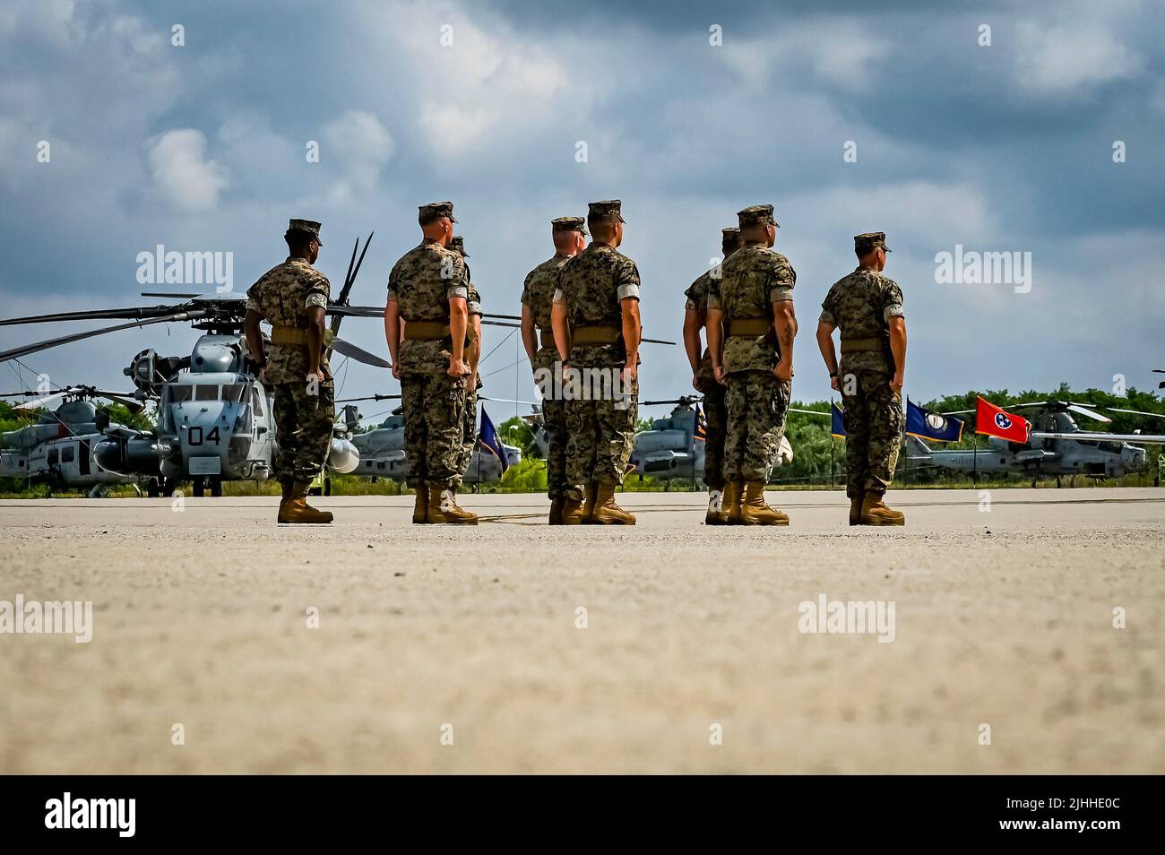 U.S. Marine Corps. Officers assigned to Marine Aircraft Group 49 stand ...
