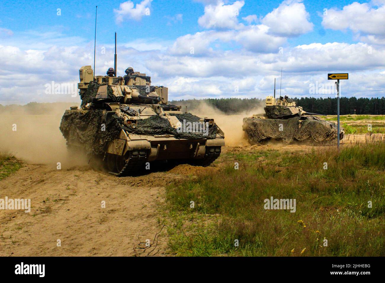 U.S. M2 Bradley Fighting Vehicles assigned to Chaos Company, 1st ...