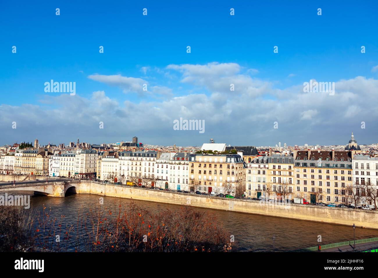 Paris residential houses situated at Seine river coast . Riverside ...