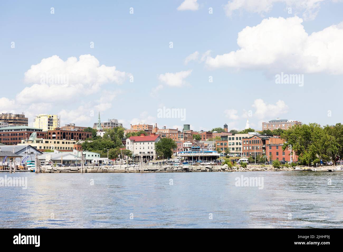 The waterfront of Burlington, Vermont, USA, on Lake Champlain on a ...