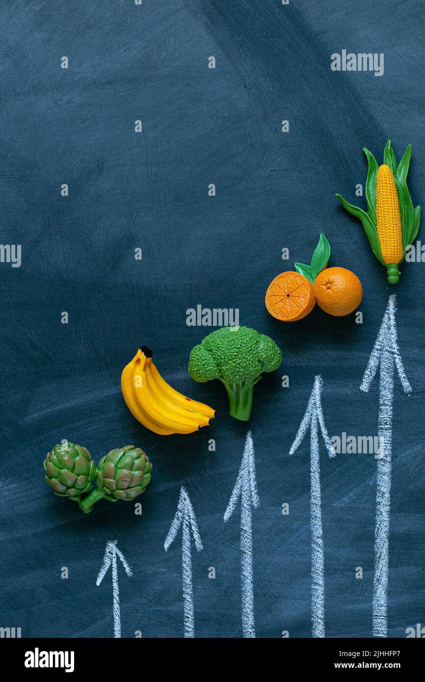 Vegetables and fruits price increase.Rising food prices. food crisis ...