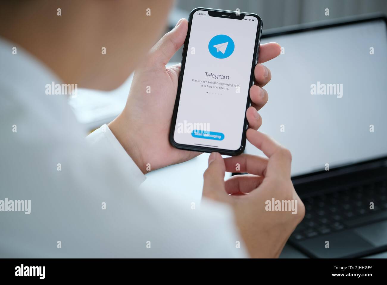 CHIANG MAI, THAILAND April 06 2021 : Telegram application icon on Apple ...